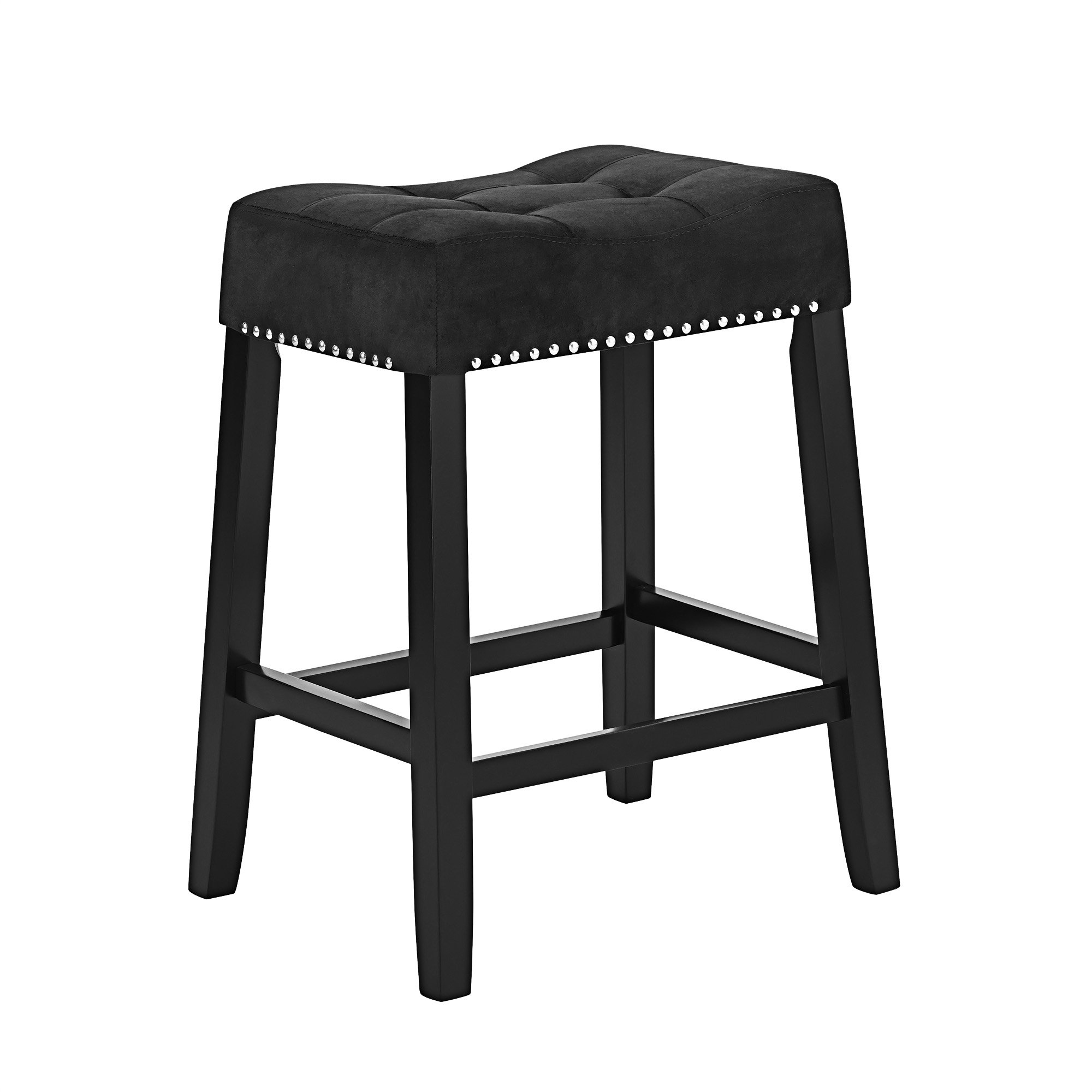 George Oliver 2Pc Saddle 27" Counter Stool Modern Style Kitchen Bar Velvet Finish Upholstered ...